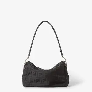 Fendi Squared Ff Lui Medium Black Leather And Black Ff Nylon Bag - [black]